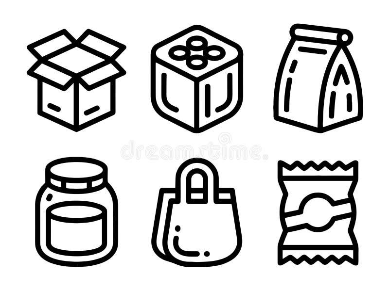 Simple Packages Set Open Box Food Jar Bag Snack Wrapper Stock Vector ...