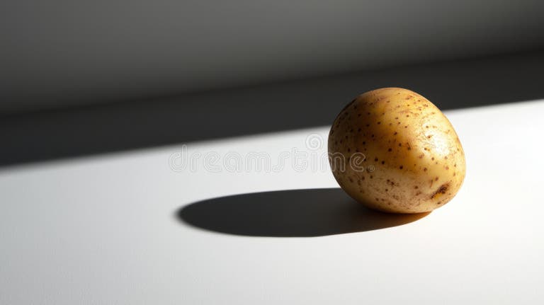 A Single, Unblemished Potato Sits on a White Surface, Casting a Long ...