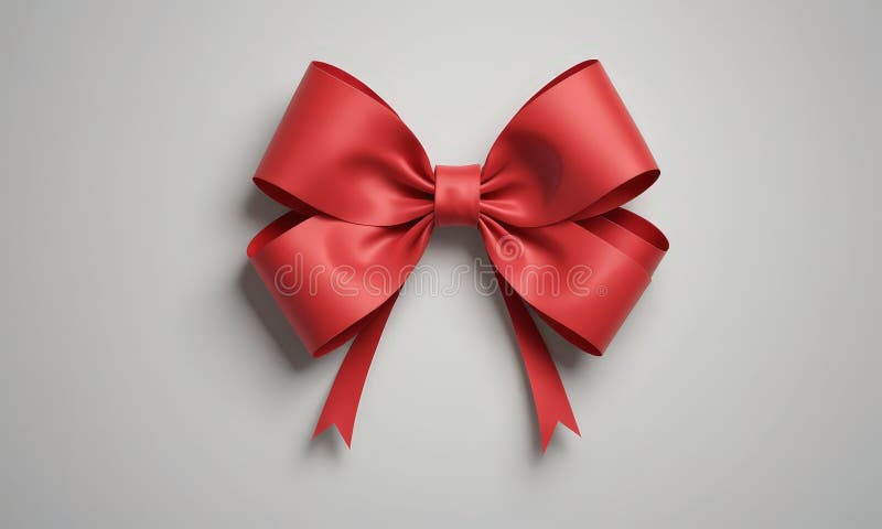 Red Ribbon Bow is Centered Against Gray Background, with Its Ends ...