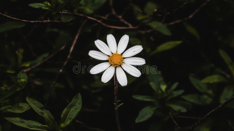 White Daisy Yellow Center Stands Out Against Dark Background Stock ...