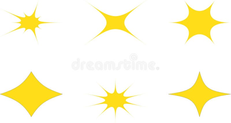 Six Bright Yellow Starburst Graphic Elements on White Background Stock ...