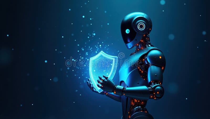 Sleek Metallic Robot with Glowing Blue Circuitry Stock Illustration ...