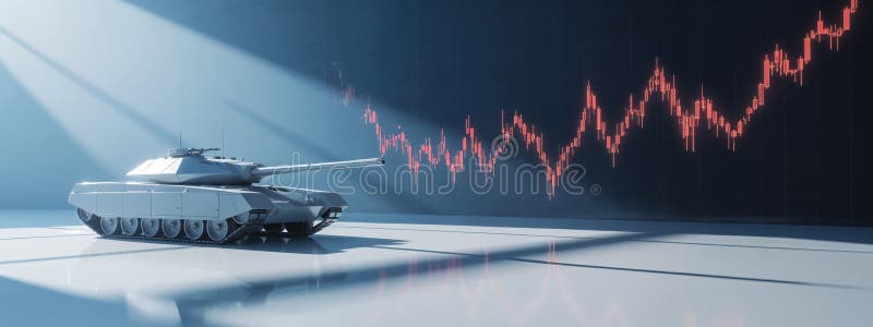 A Modern Military Tank Stands before a Red Declining Financial ...