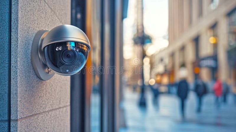 A Modern Security Camera Mounted on a City Wall. it Captures Street ...