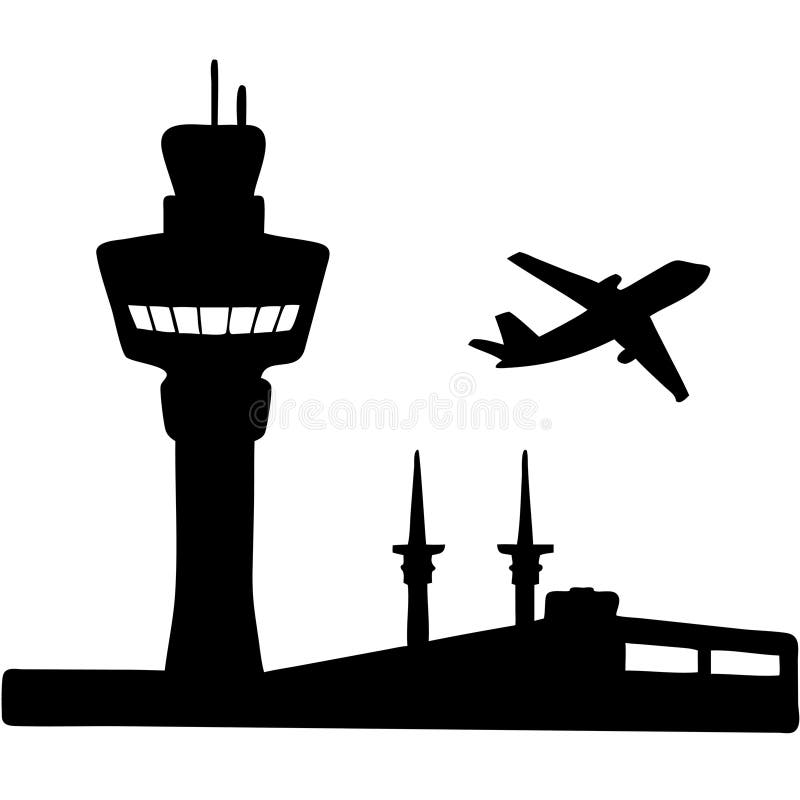 Airplane Control Tower Silhouette Vector for Aviation and Travel Design ...