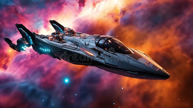 A Futuristic Spaceship Travels through Vibrant Cosmic Space. this ...