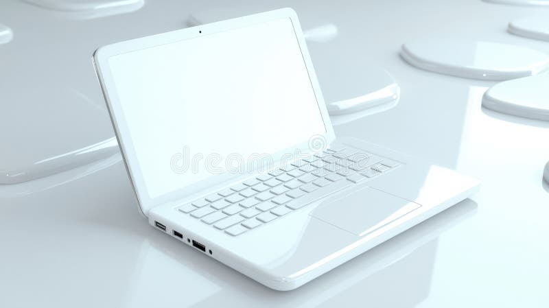 White Laptop on Smooth Surface Stock Illustration - Illustration of ...