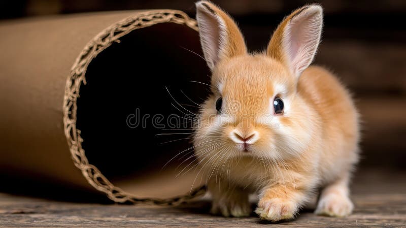 A Small, Light Brown Rabbit Peeking Out from a Cardboard Tube. Stock ...
