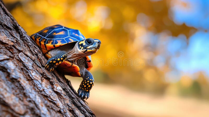 A Turtle with a Blue and Orange Shell and Yellow Spots on Its Feet ...