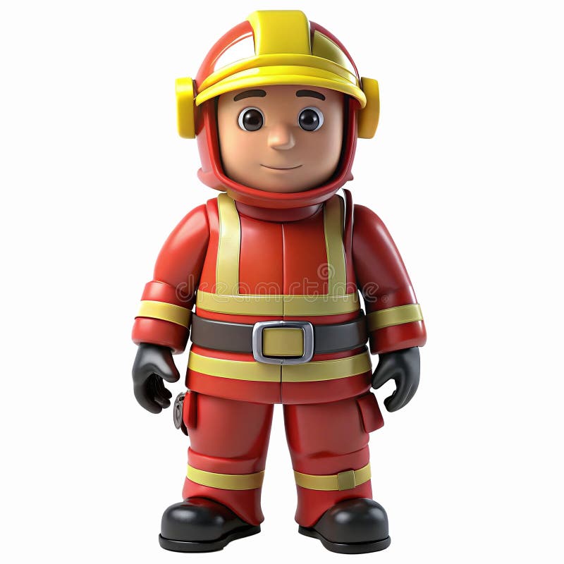 Smiling Firefighter Character in Red and Yellow Fire Gear with Helmet ...