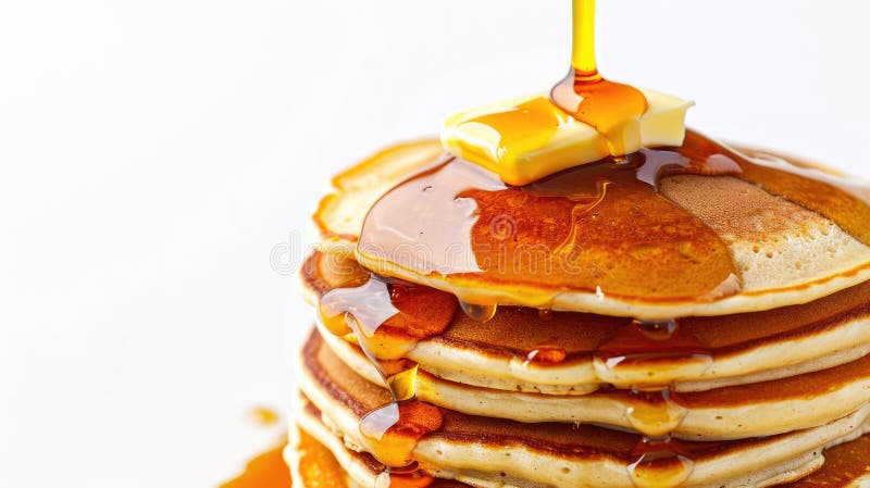 Stack of Pancakes with Butter and Syrup on White Background Stock Image ...