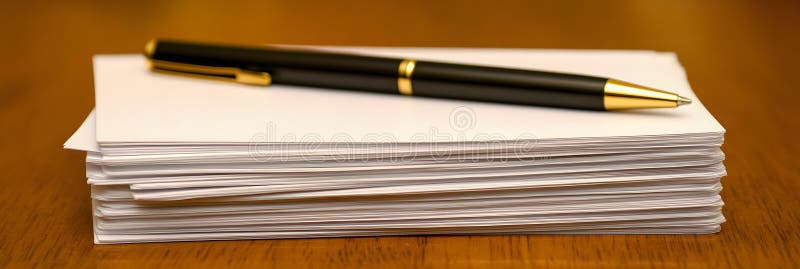 Neatly Stacked Papers with Pen Stock Illustration - Illustration of ...