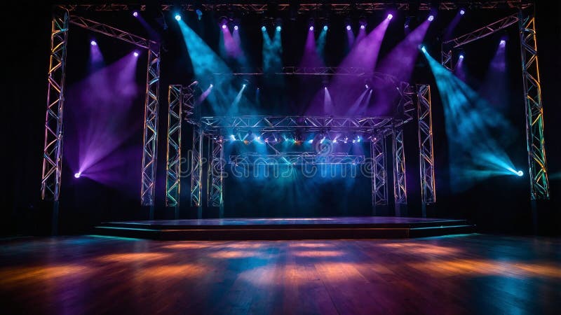 Stage with Three Vibrant Screens Displaying Intricate, Colorful ...
