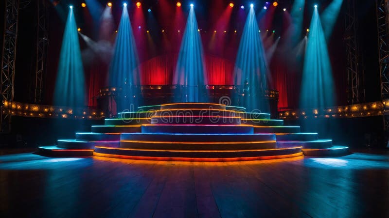 Stage with Three Vibrant Screens Displaying Intricate, Colorful ...