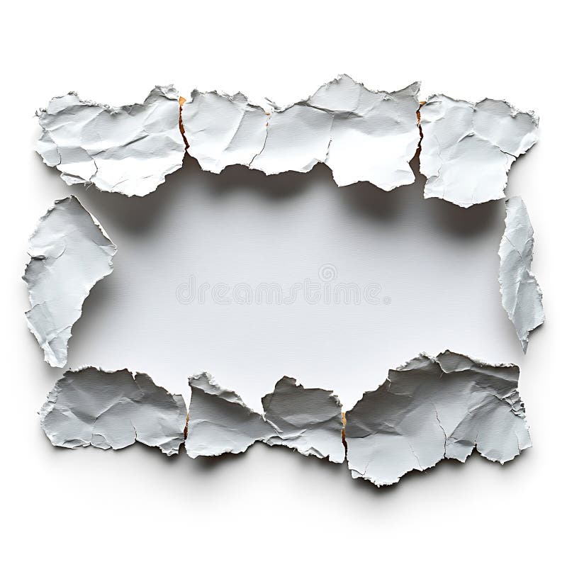 Torn and Crumpled White Paper Frame Creating an Abstract Border on ...