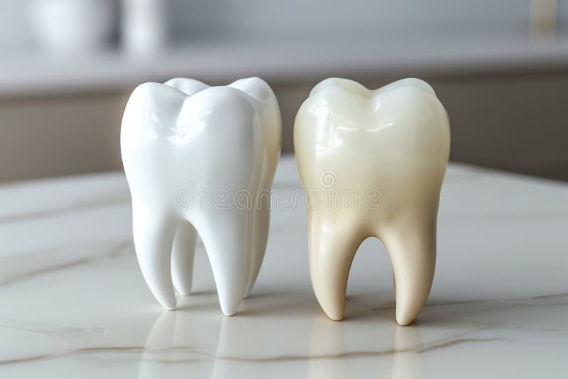 Close-up of Beige Tooth and White Tooth Composition on a Table ...