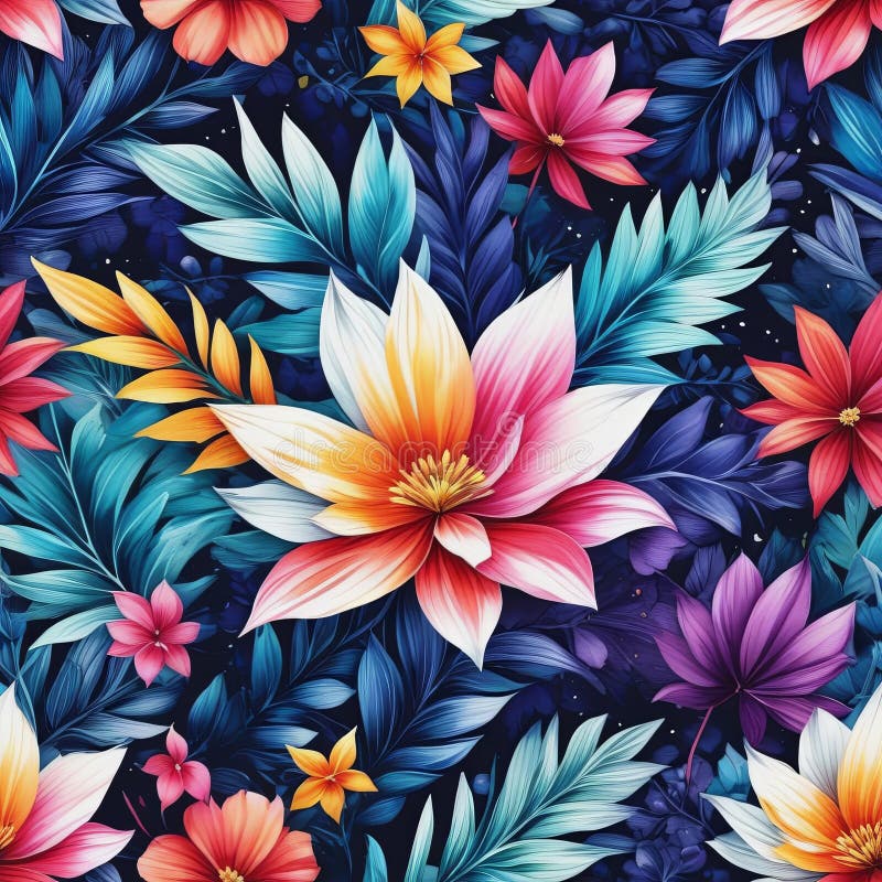 Image Features Striking Contrast between Vivid Colors of Flowers, Dark ...