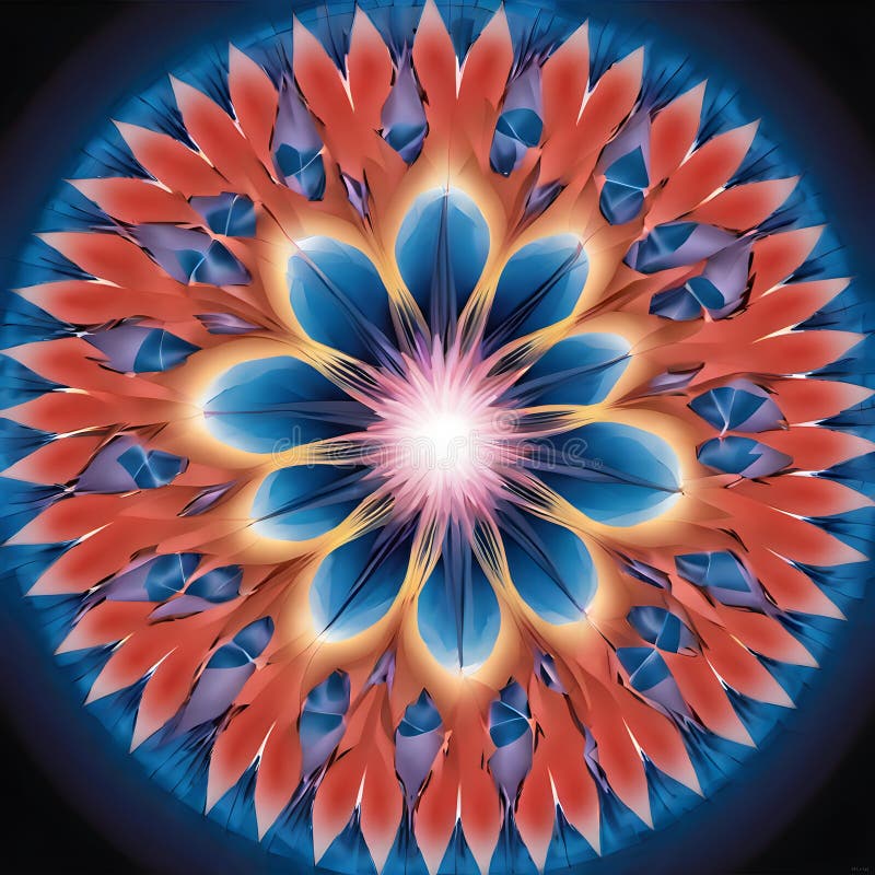 Vibrant Kaleidoscopic Mandala with Radiant Color Explosion Stock ...
