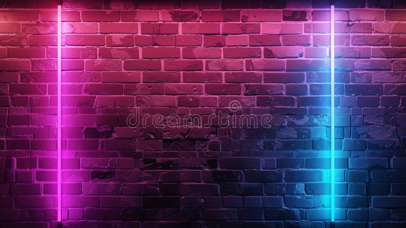 Red and Blue Neon Lighting Effect on Exposed Brick Walls: Vertical ...