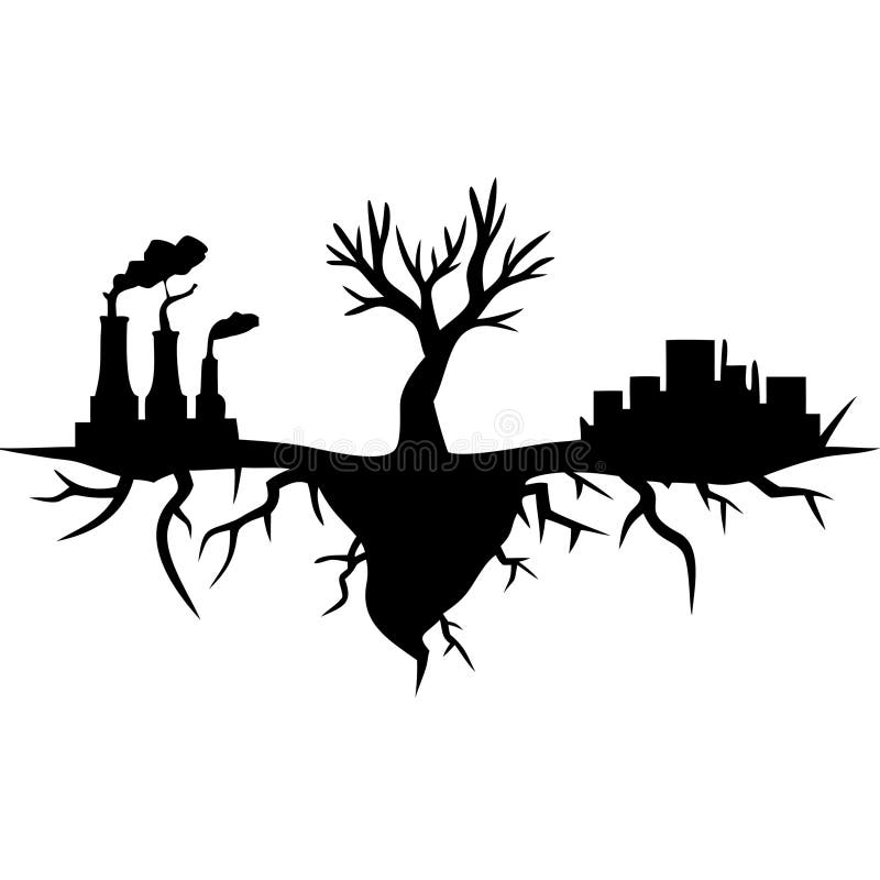 Environmental Contrast Vector with Tree Factory and City Silhouettes ...