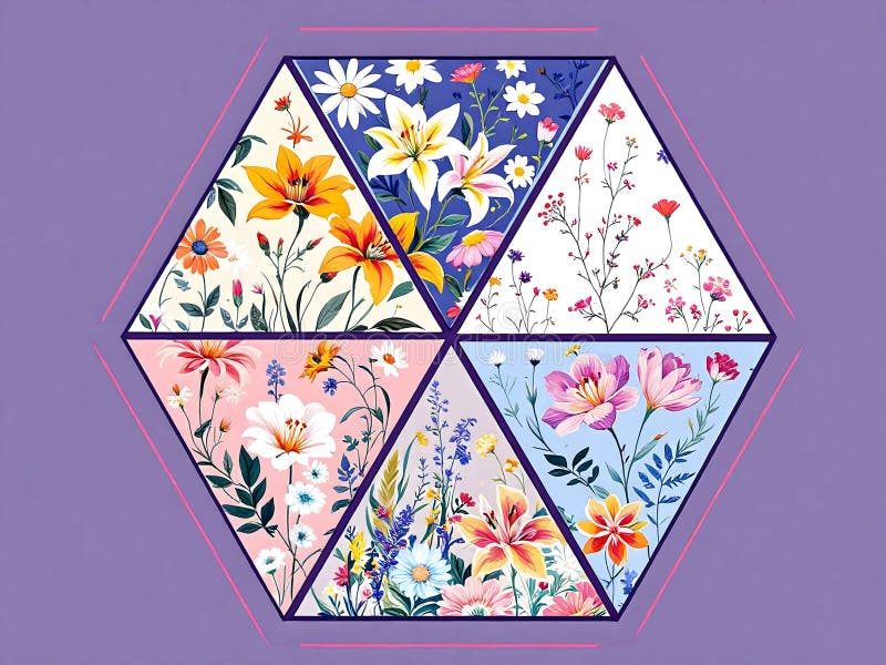 Hexagonal Bloom: Floral Symphony in Segments Stock Illustration ...
