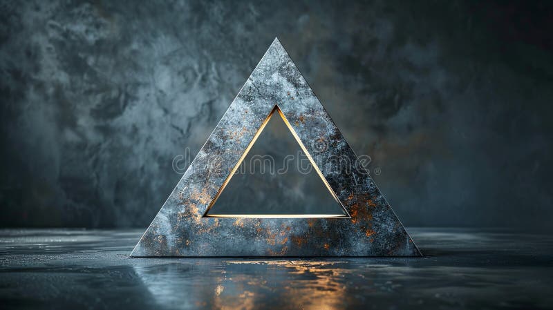 Illuminated Triangle Artifact on Reflective Surface with Dark Textured ...