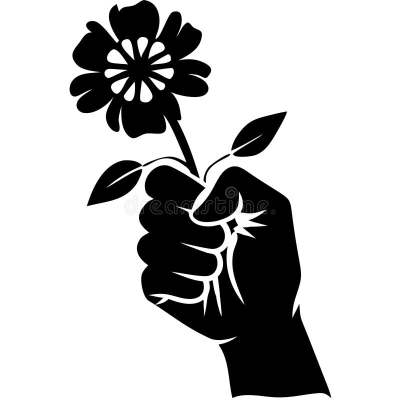 Bold Fist Holding Flower Silhouette Vector for Artistic Design and ...