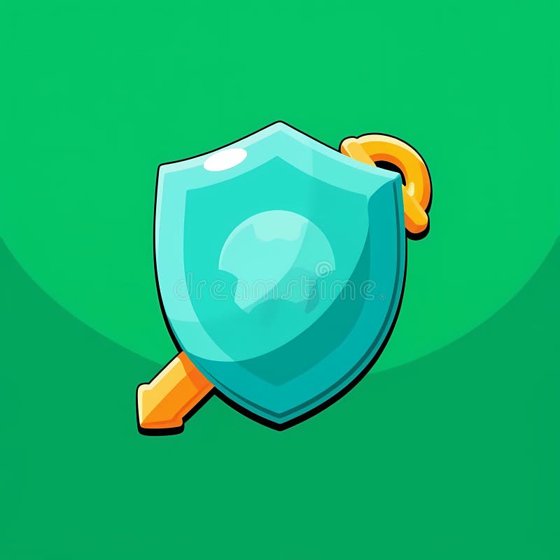 An Animated Image of a Teal Shield with a Yellow Handle. the Background ...