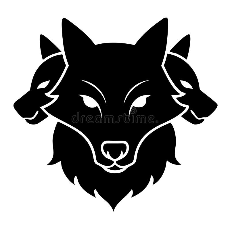 Three-Headed Wolf Silhouette Vector Mythical Animal Symbol Design Art ...