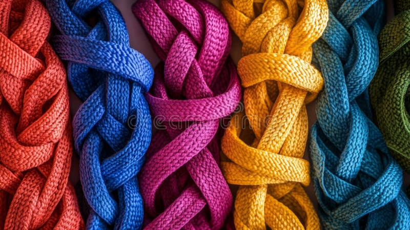 A Vibrant Display of Colorful Braided Ropes. these Eye-catching Strands ...