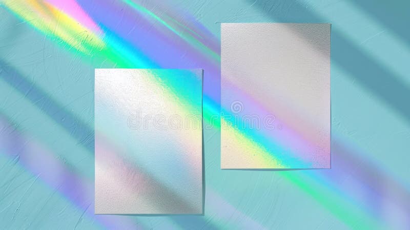 Rainbow Light Refraction Poster and Business Card Mockups on Mint Blue ...