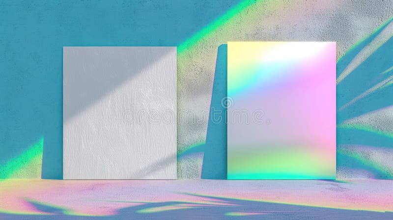 Rainbow Light Refraction Poster and Business Card Mockups on Mint Blue ...