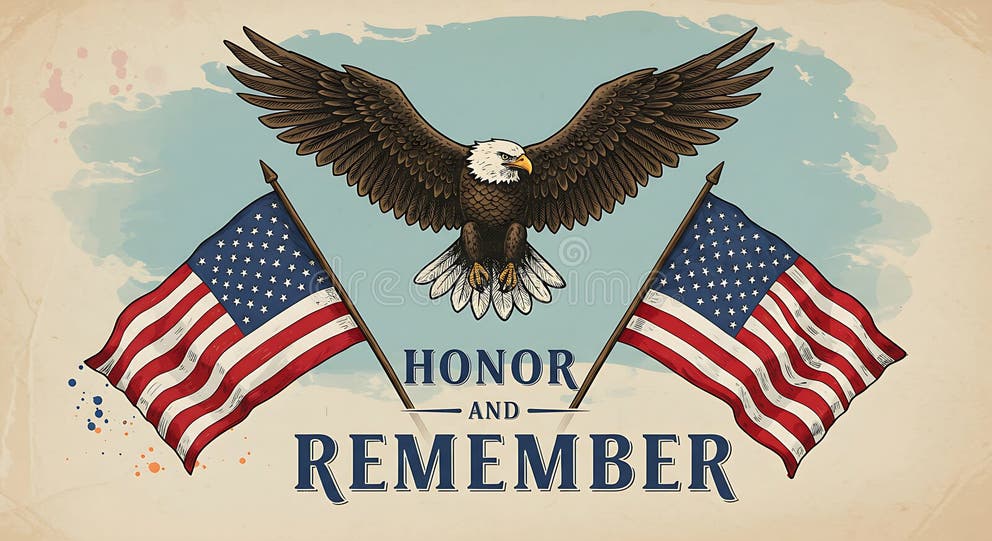 Stunning Eagle with Honor Message and American Flags Stock Illustration ...