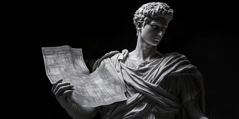 This Image Features a Stunning Marble Statue of a Male Figure Holding a ...