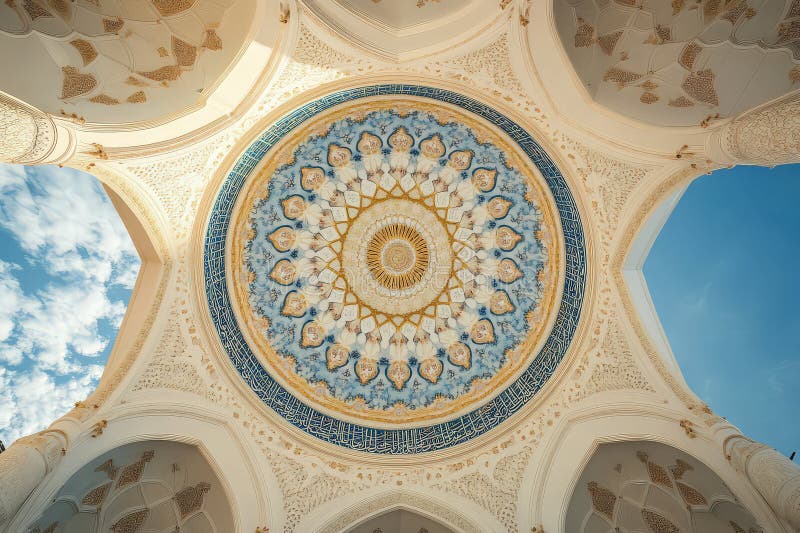 Majestic Mosque Dome Against Blue Sky Stock Illustration - Illustration ...