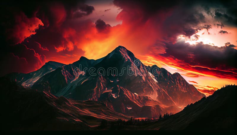 A Stunning Mountain Range at Sunset, with Jagged Peaks Rising Up into a ...
