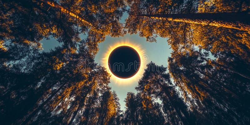 A Mesmerizing View of a Solar Eclipse Framed by Towering Trees. the ...