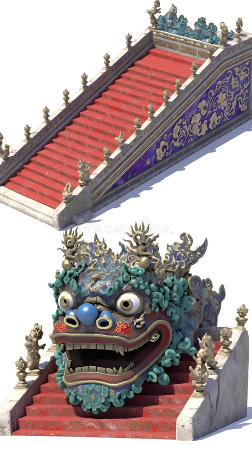 Decorative Dragon Staircase with Intricate Details Stock Illustration ...