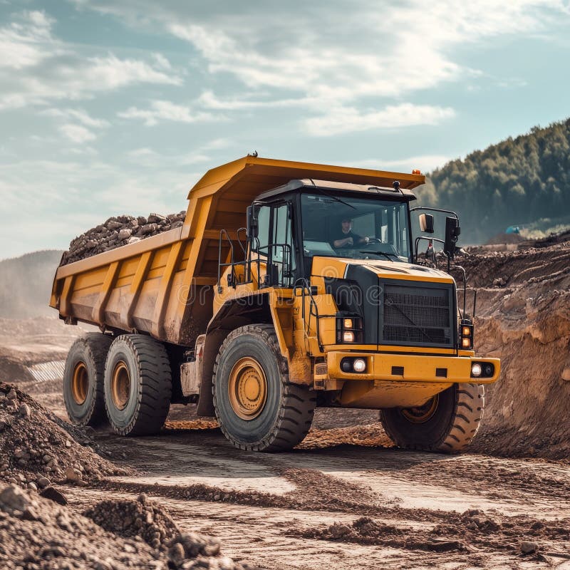 A Powerful Dump Truck Moving Earth at a Construction Site. it Showcases ...