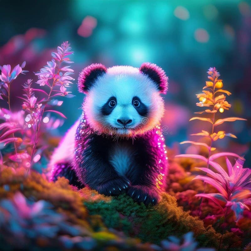 This Image Features a Stylized, Colorful Panda with a Textured ...