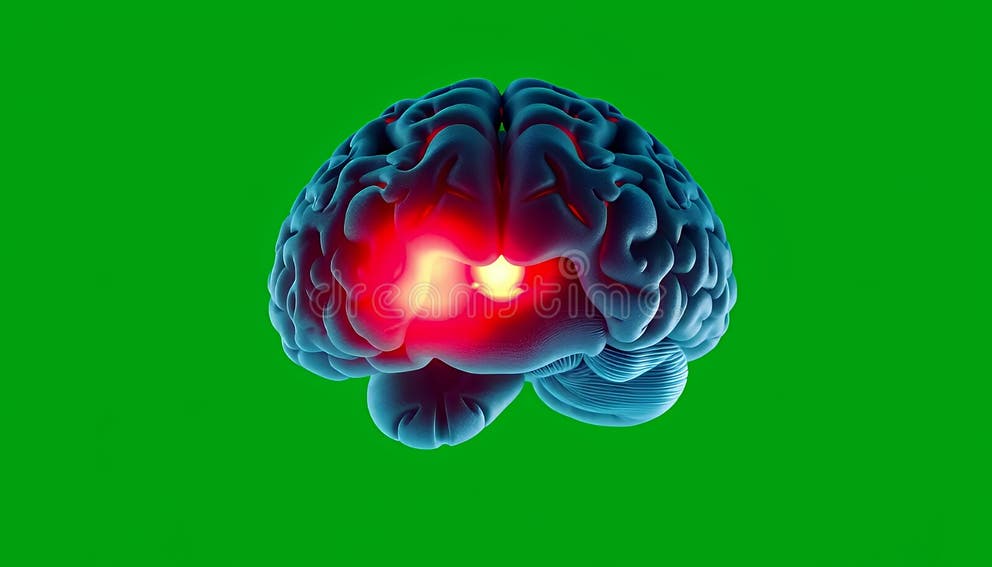 Stylized Blue Pixelated Brain with Red Highlight Isolated on Green ...