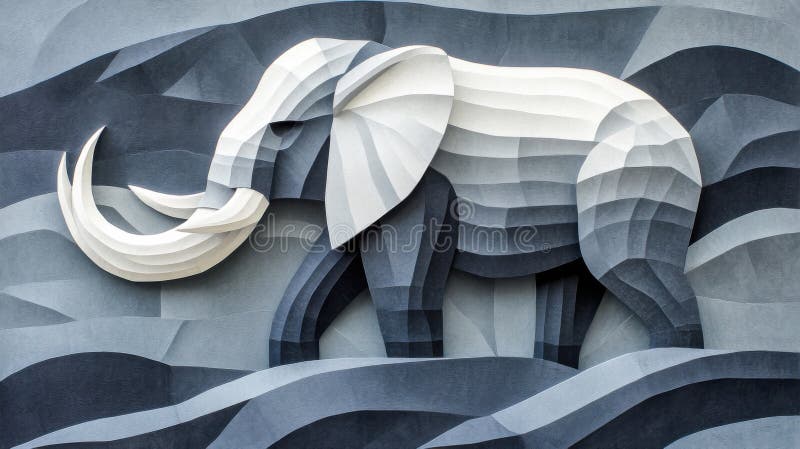 Stylized Geometric Elephant Art in Shades of Gray and White, AI Stock ...