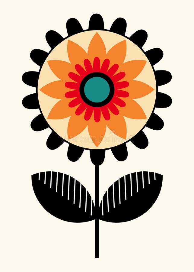 Retro Modern Single Abstract Flower Floral Art Stock Illustration ...