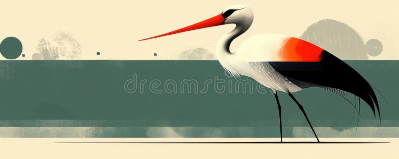Stylized Illustration of a Crane in Abstract Modern Art Style Stock ...