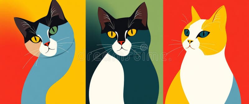 Colorful Cat Trio: a Vibrant, Artistic Illustration of Three Different ...
