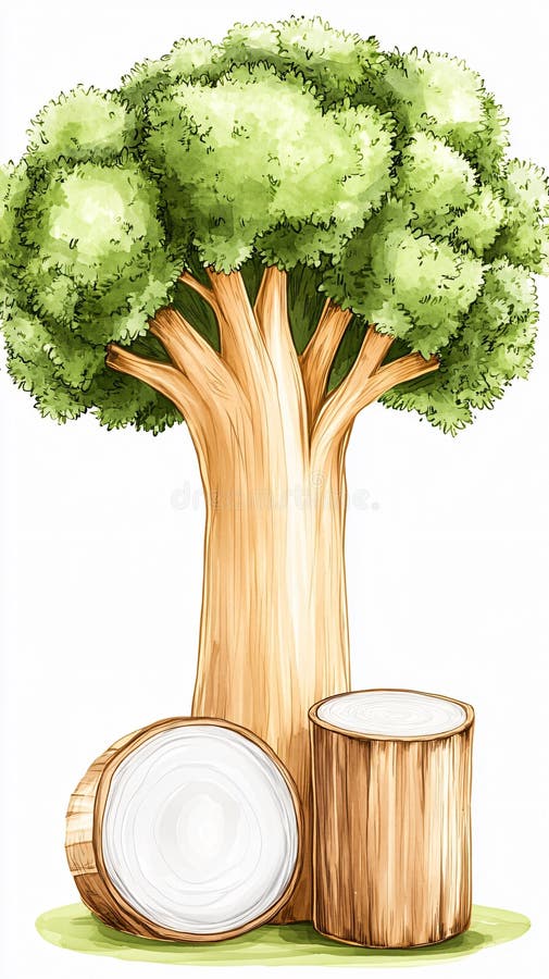 Tree with Cut Logs Illustration - Generated Using Ai Stock Illustration ...