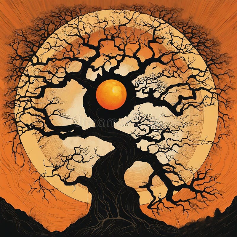 The Image Features a Stylized Image of a Tree Against a Large, Bright ...