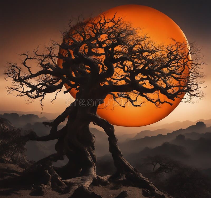 The Image Features a Stylized Image of a Tree Against a Large, Bright ...