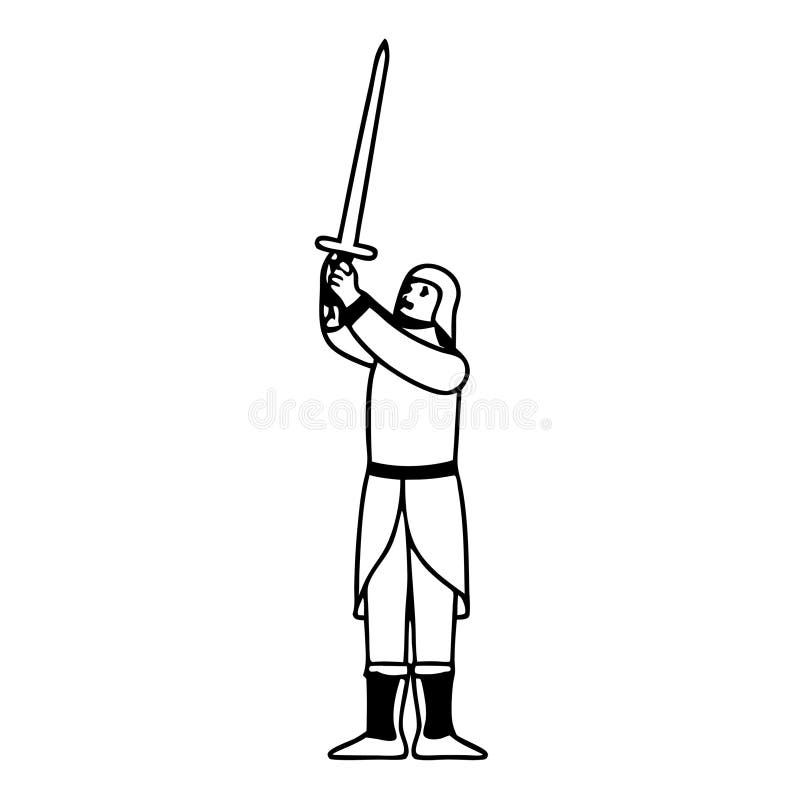 Medieval Knight Holding Sword Vector Illustration for Graphic Design or ...