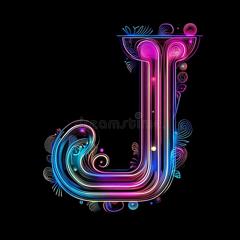 The Image Features a Stylized, Neon-colored Letter "J" on a Black ...